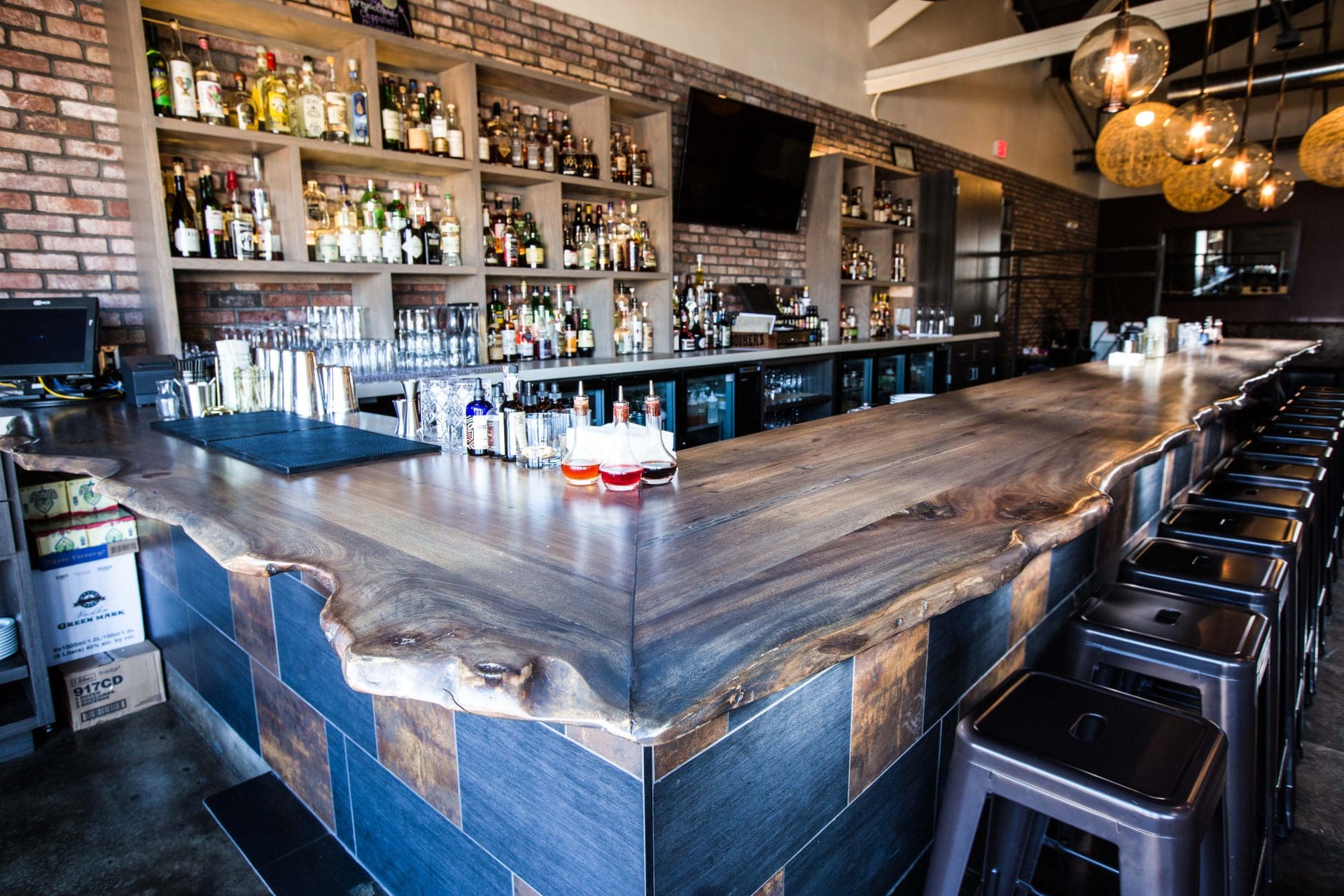Okra Cookhouse Cocktails Live Edge Bar Top Porter Barn Wood Okra Cookhouse Cocktails Live Edge Bar Top Porter Barn Wood