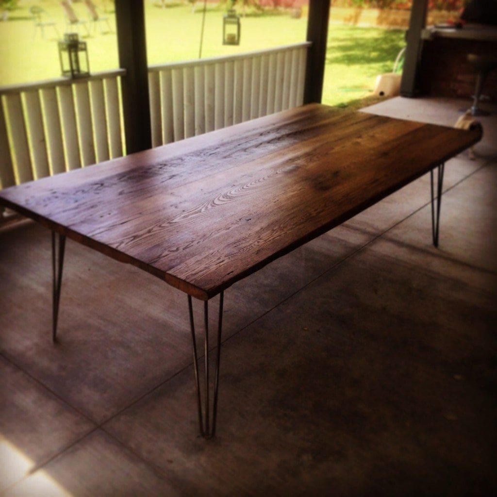 Reclaimed Oak/Ash Integrated Hairpin Leg Frame Patio Table | Porter ...