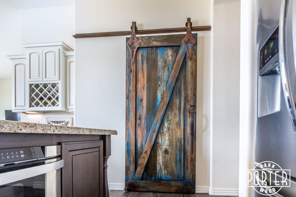 Blue Stained Sliding Door | Porter Barn Wood