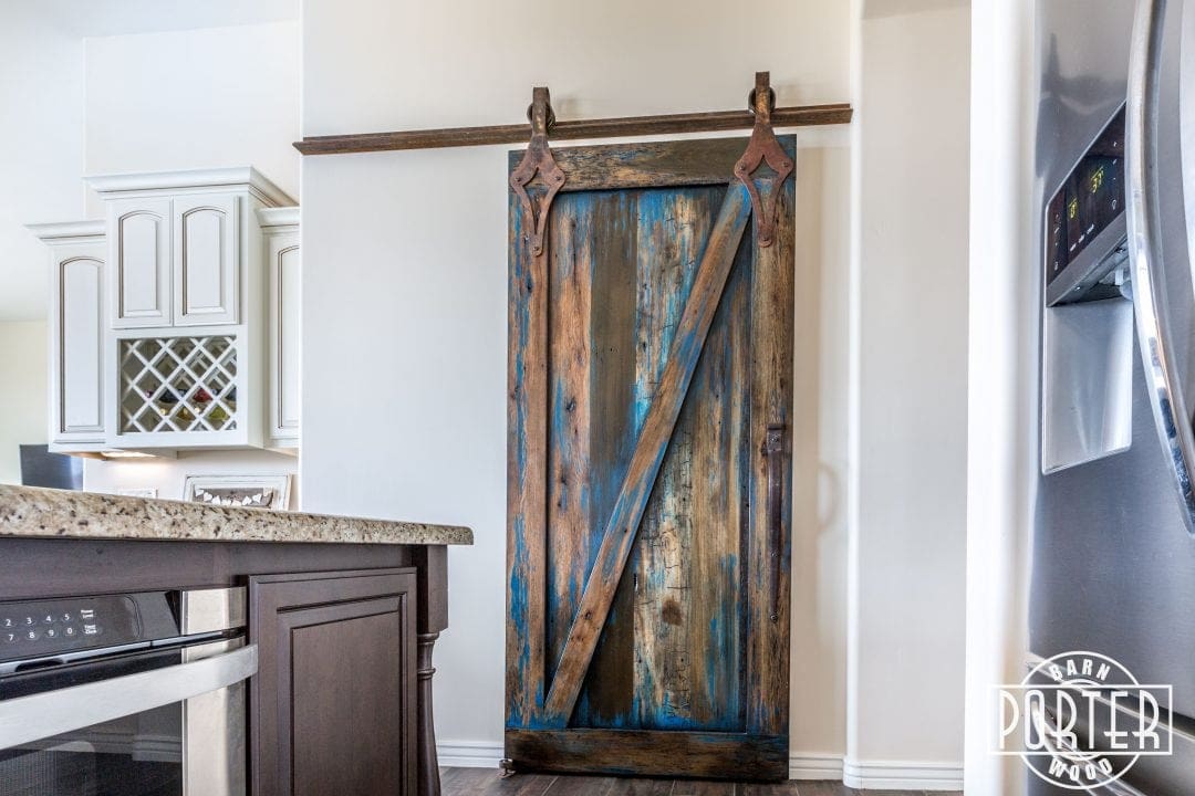 Blue Stained Sliding Door | Porter Barn Wood