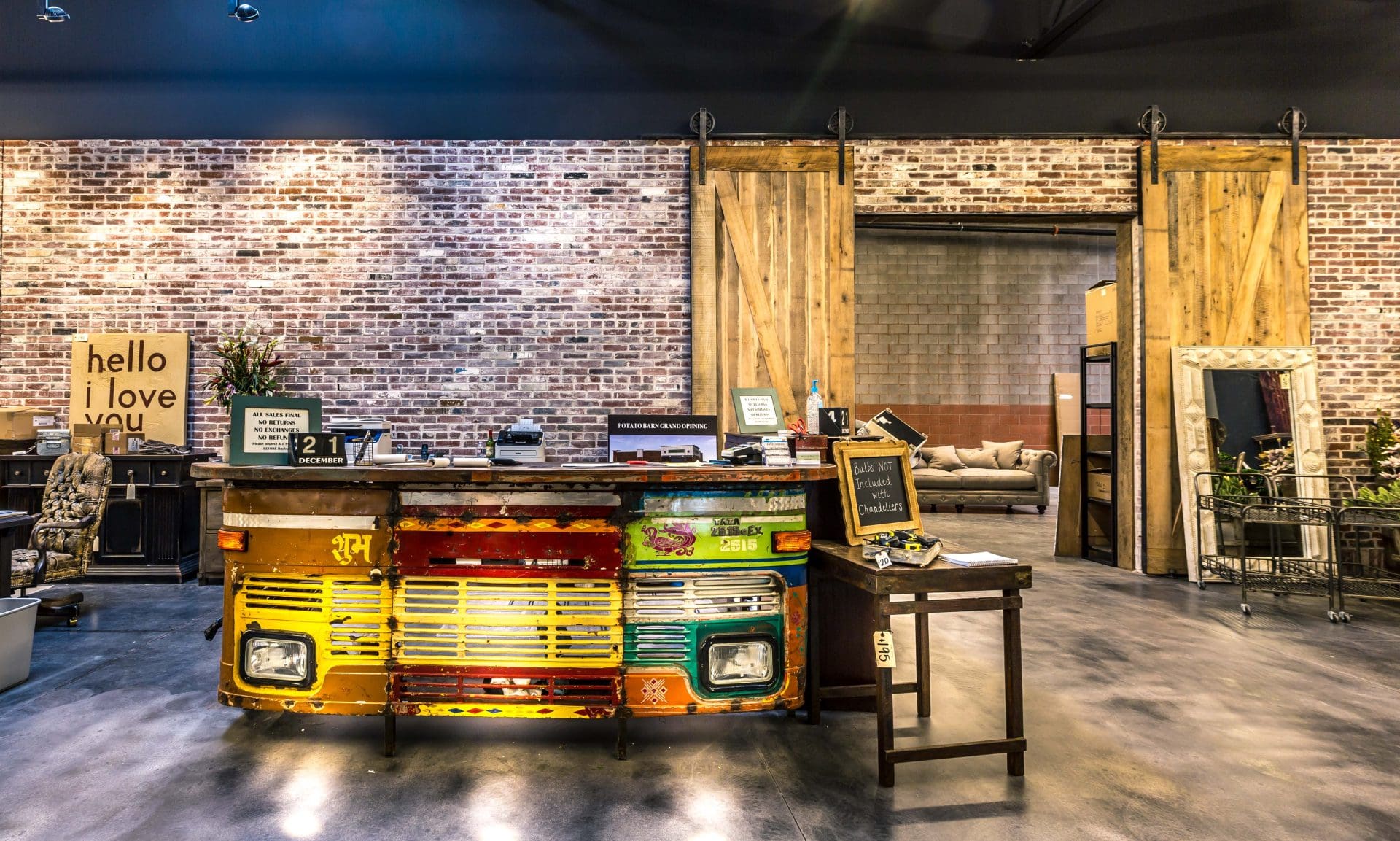 Potato Barn - Reclaimed Brick Wall/Sliding Doors | Porter Barn Wood