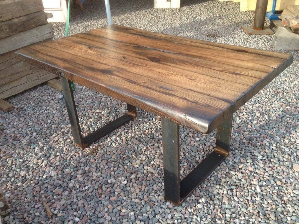 American Chestnut Table with Modern Steel Base | Porter Barn Wood