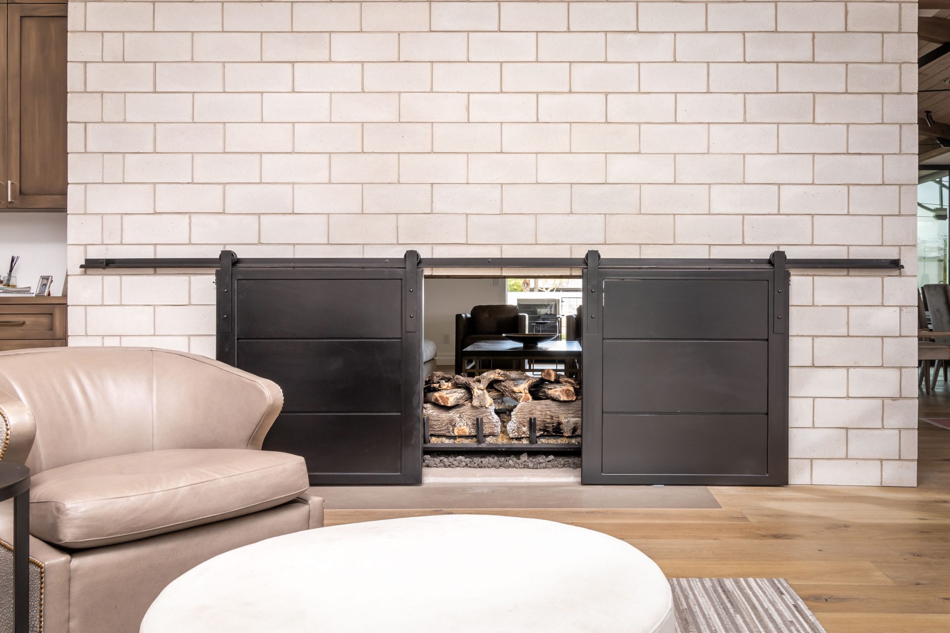 Bi-Part Fireplace Steel Sliding Doors | Porter Barn Wood