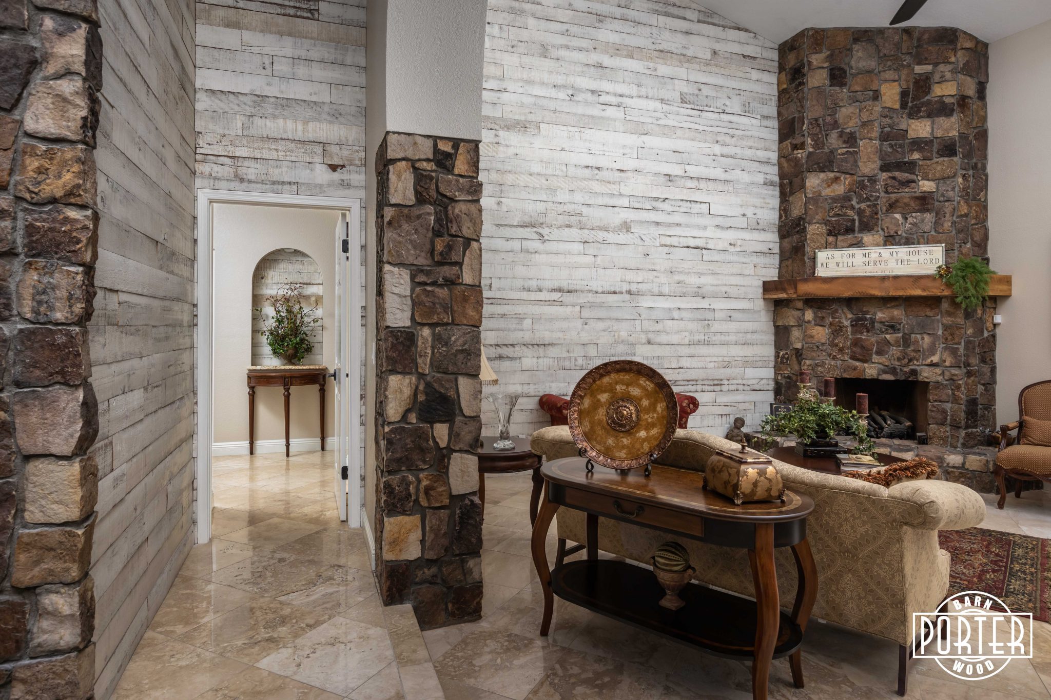 Formal Living Room Wall and Mantel | Porter Barn Wood