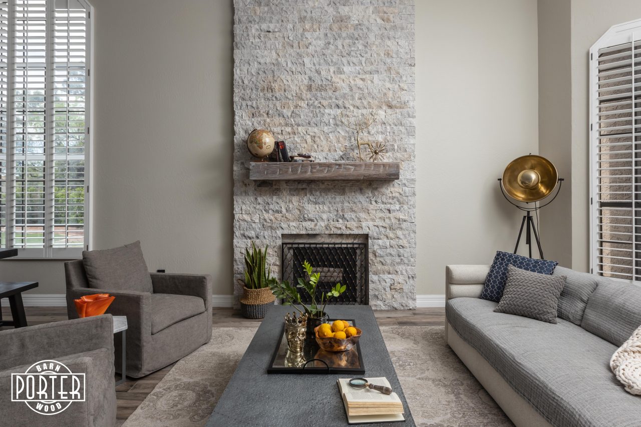 Grey Washed Reclaimed Mantel | Porter Barn Wood