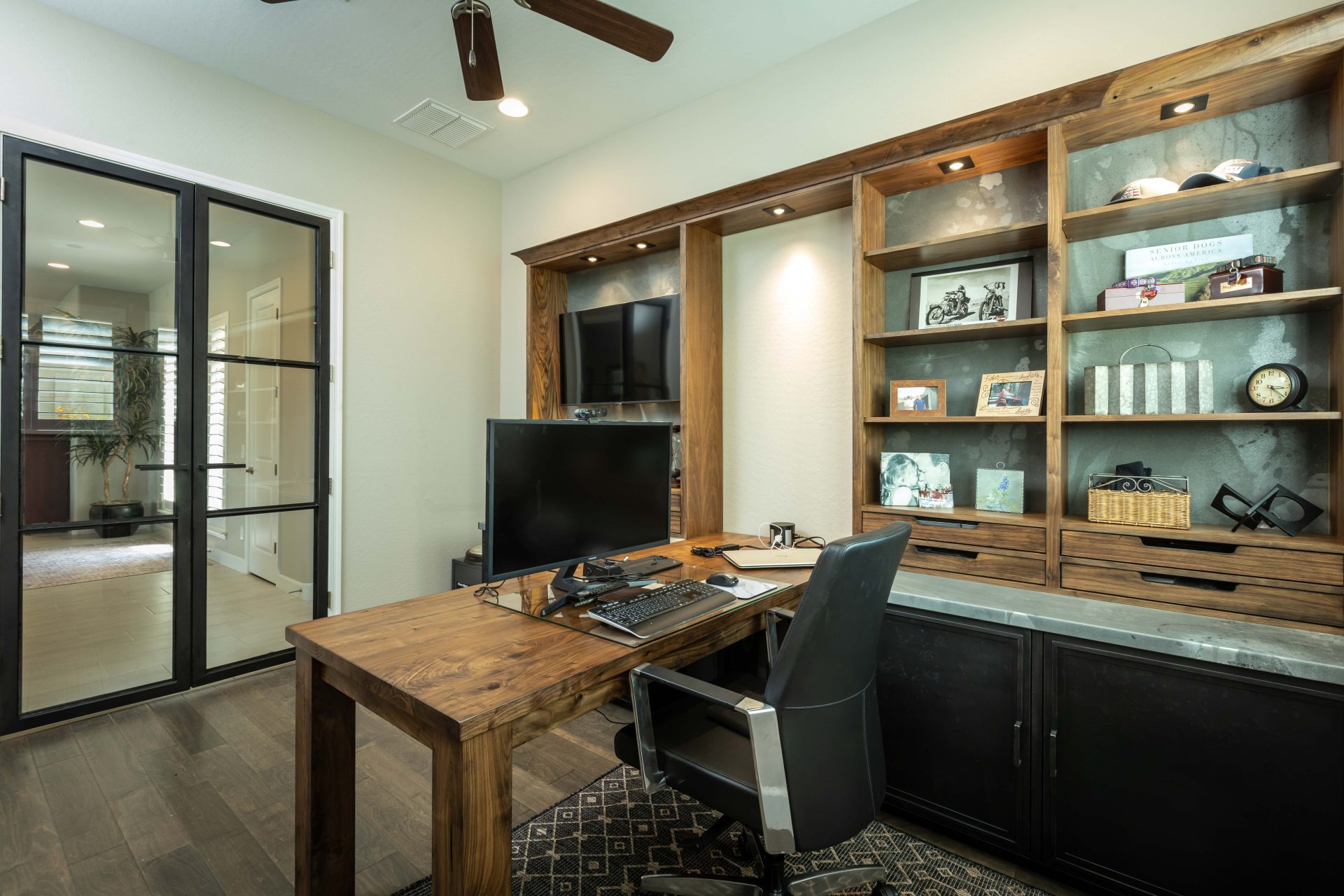 Walnut & Galvanized Steel Office Built-In | Porter Barn Wood