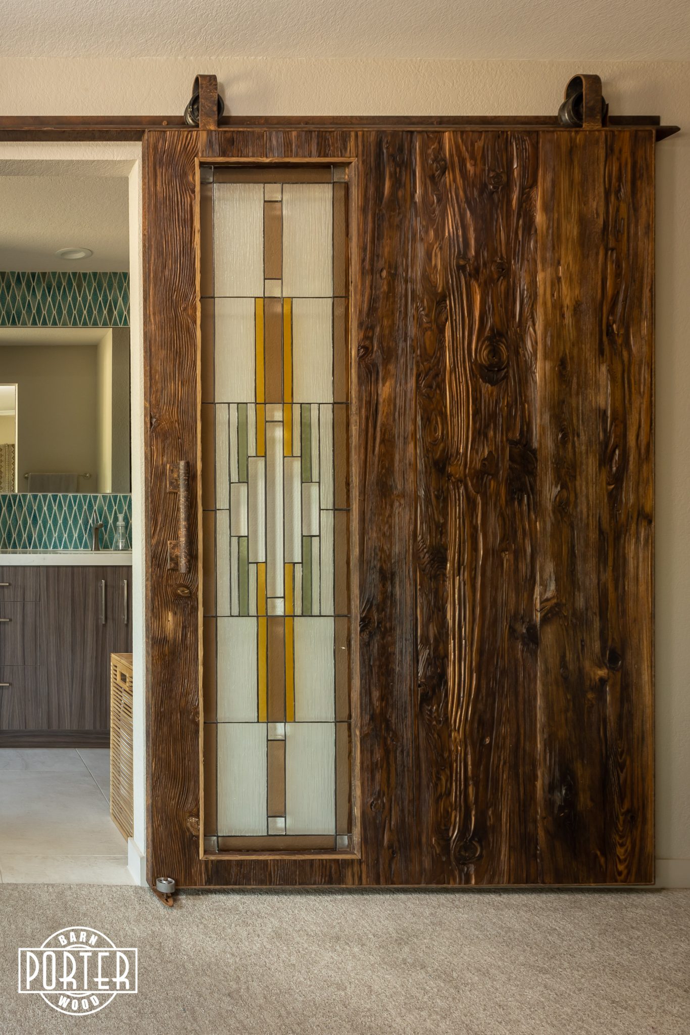 Stained Glass Mushroom Wood Sliding Door | Porter Barn Wood