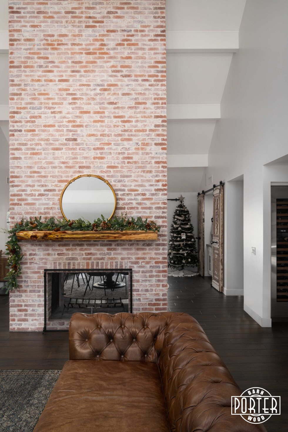 Live Edge Redwood Living Room Mantel | Porter Barn Wood