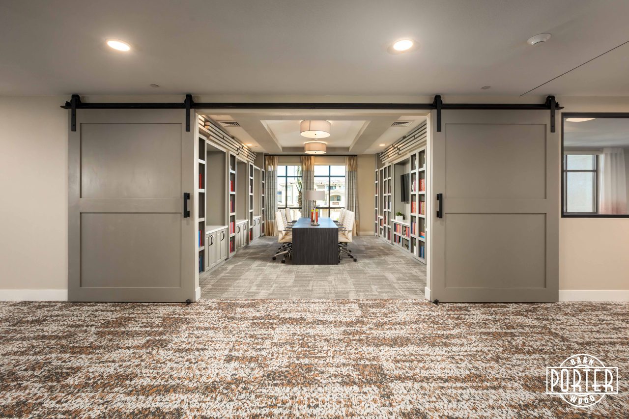 Inspira Gateway SLIDING ALDER Library Doors | Porter Barn Wood