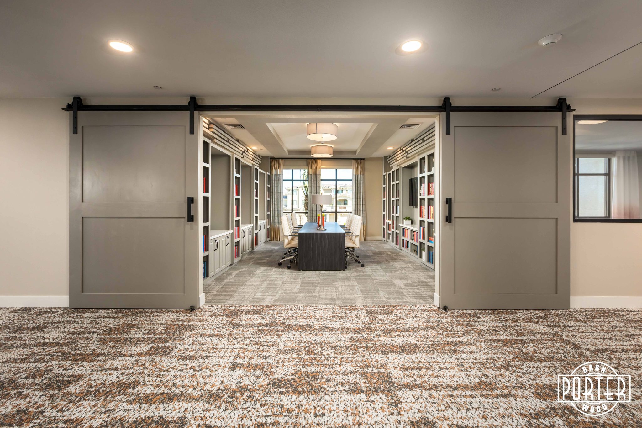 Inspira Gateway SLIDING ALDER Library Doors | Porter Barn Wood