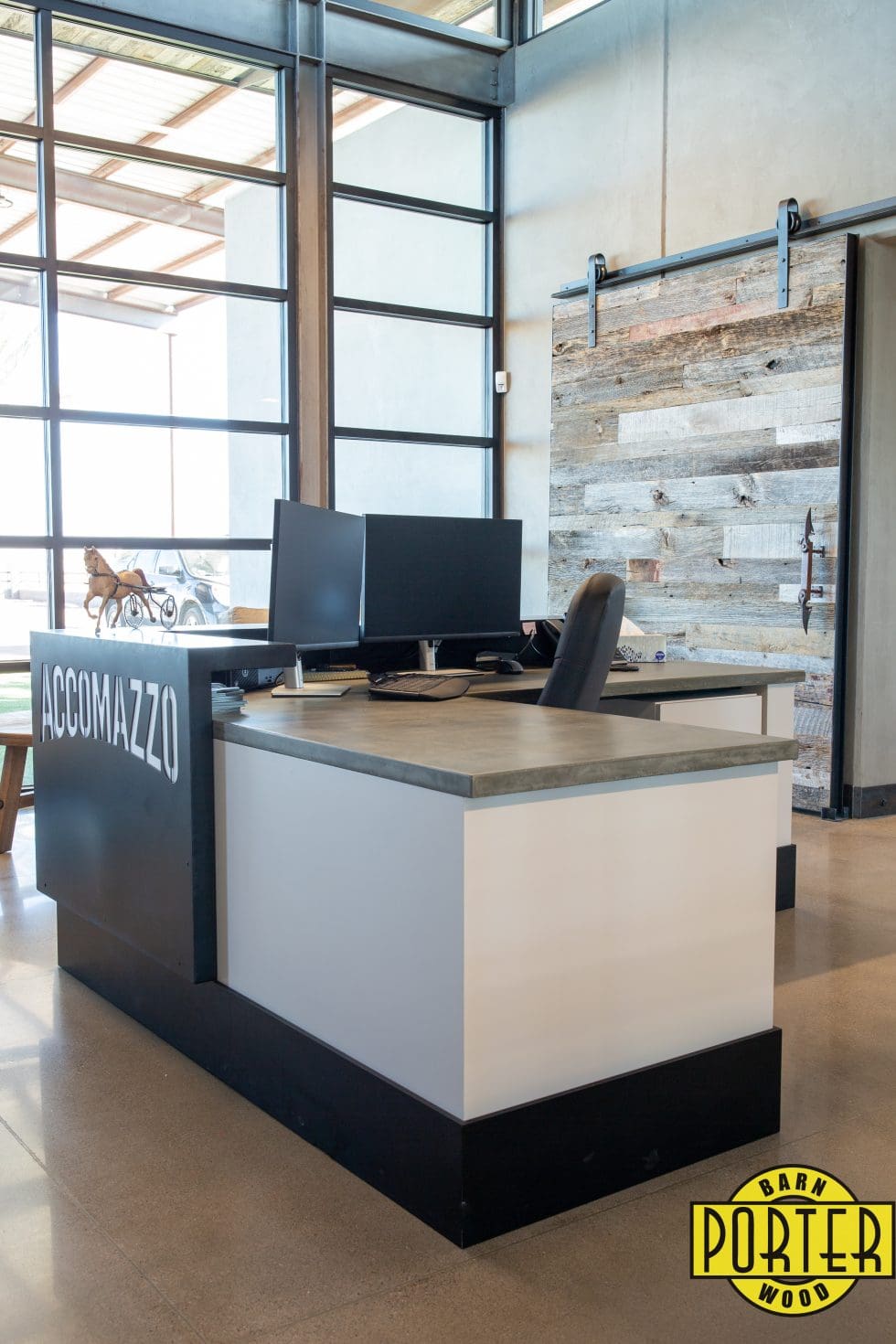 Concrete and Metal Reception Desk | Porter Barn Wood